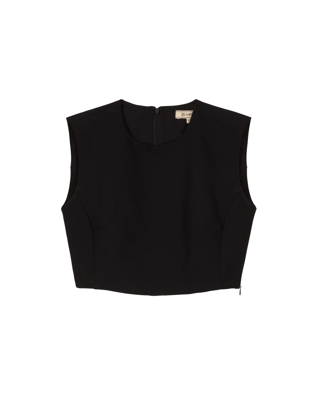 Black colored top, back zipper and side zipper